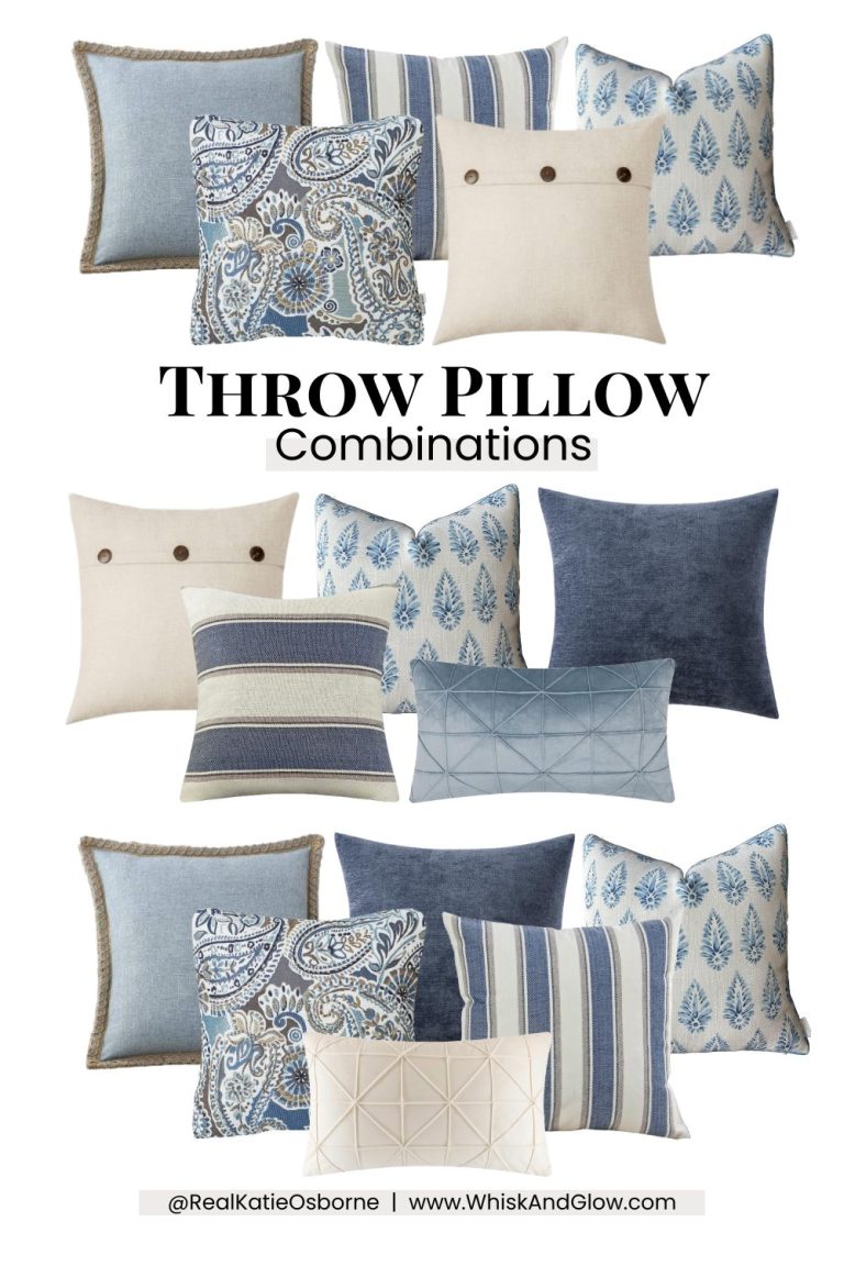 Throw Pillow Combinations in Blue and Beige, and Blue and White